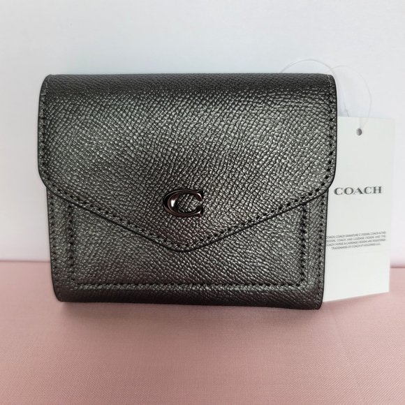 Coach | Bags | Coach Wyn Metallic Crossgrain Leather Small Trifold ...